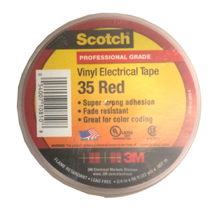 3M, 35 3/4 in x 66 Ft, Red Vinyl Color Coding Electrical Tape 600 Volt