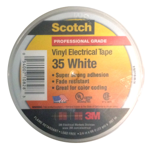 3M, 35 3/4 in x 66 Ft, White Vinyl Color Coding Electrical Tape 600 Volt