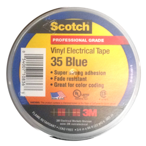 3M, 35 3/4 in x 66 Ft, Blue Vinyl Color Coding Electrical Tape 600 Volt