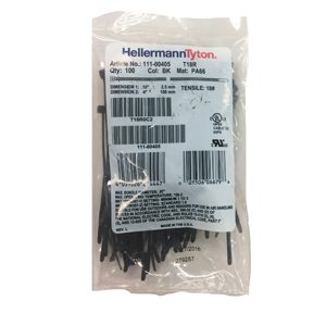 Hellermann Tyton T18R0C2 Cable Tie, 4 Inch Black, UL Rated, 18lb Tensile Strength, 100 per Pack