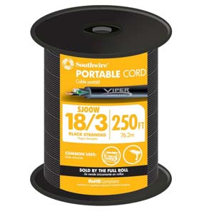 18/3 SJO/250 Rubber Cord 18 AWG 3 Conductor SJO 300 Volt 90 Degree