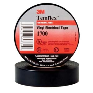 3M 165BK4A, Temflex 600 Volt Vinyl Electrical Tape Resists Abrasion ...