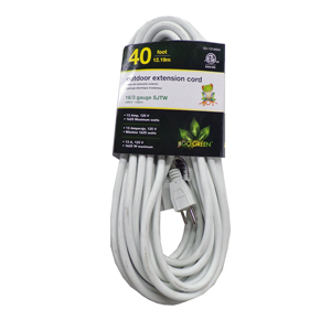 16/3 Outdoor 10 Amp Round Extension Cord 40 Ft White