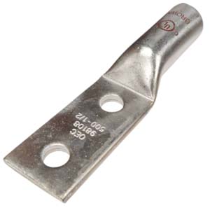 OEC 98108 500MCM 1/2" Stud 2-Hole Long Barrel Copper Crimp Lug, Brown